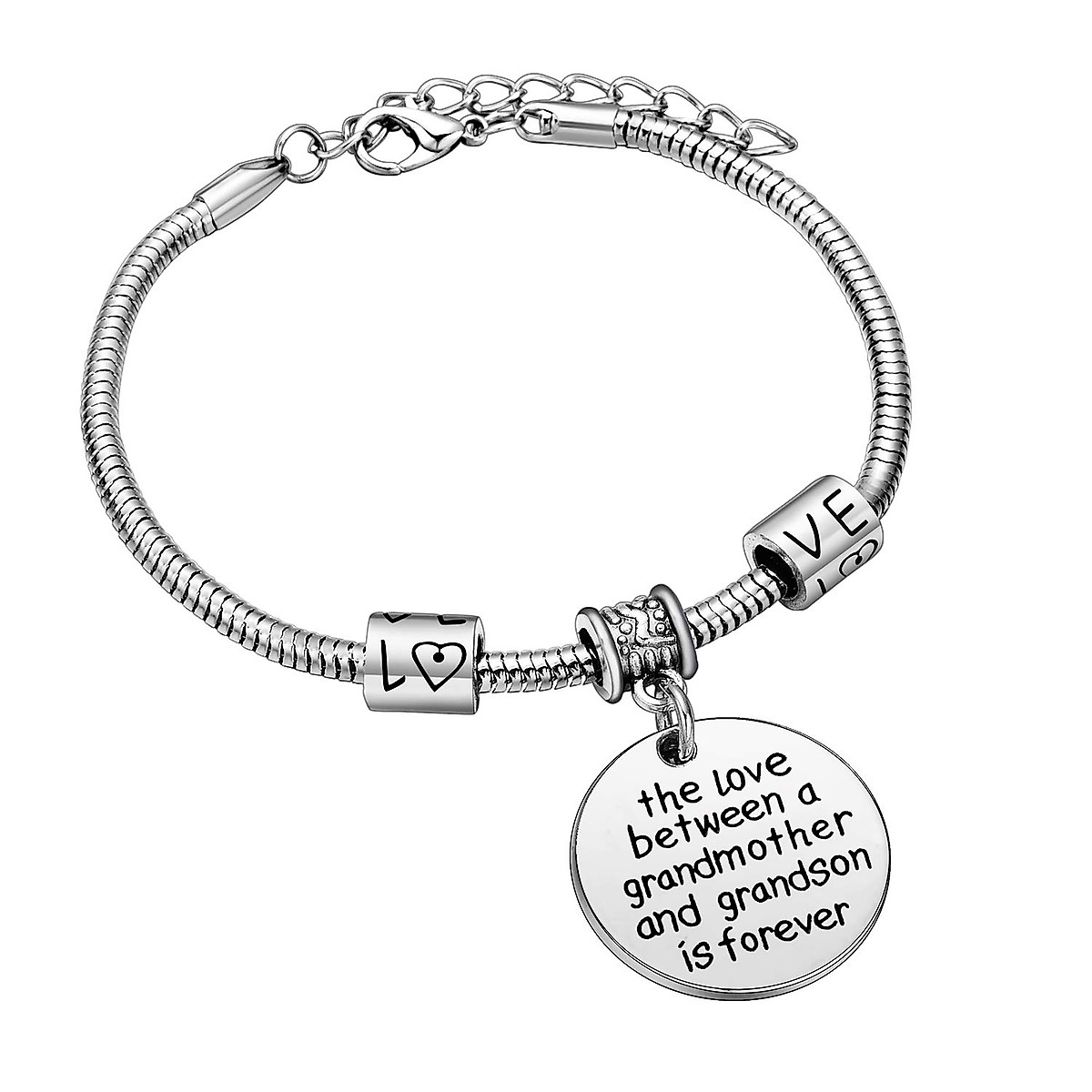 Love between a Grandmother and Grandson is Forever Charm Bracelet Family Jewelry Grandma Christmas Gift