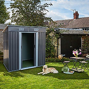 BAHOM Metal Outdoor Storage Shed 6X3.5 FT, Tool Shed Storage House with Sliding Door, Garden Tools Organizer with Vent, for Bike, Garbage Station, Utility, Lawn Backyard, Patio, Two Packages