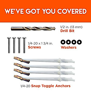 Steel Stud TV Mounting Kit for Tilt & Low Profile TV Mounts - Includes 4 Snaptoggle Anchors, Steel Drill Bit and TV Mounting Hardware