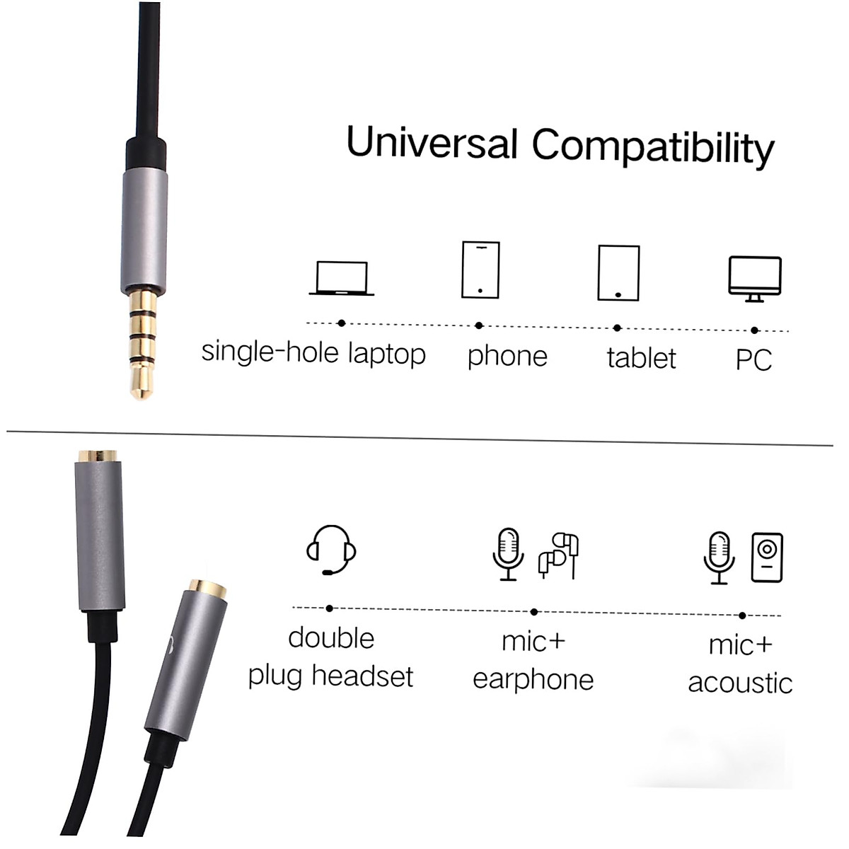 Audio Adapter Cable Splitter Cable for Earphones Earphone Splitter Y Splitter Cable Headset Splitter Headphone Mic y Adapter Cable Splitter Cable for Headphones Audio Splitter
