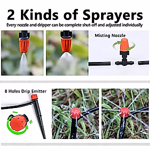 TALEGEN Drip Irrigation System, Drip Irrigation Kit, 66FT 1/4" Blank Distribution Tubing Garden Watering System/Micro DIY Water Saving Automatic Irrigation Set Adjustable Misting Nozzle Emitters for Garden Greenhouse Flower Bed Patio Lawn