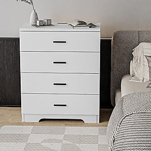 GEPELCN Dresser for Bedroom White Dresser with Power Outlets Wood 4 Drawer Dresser with Large Organizer Tall Chest of Drawers Closet Modern Dresser for Bedroom Living Room Kids Room Hallway