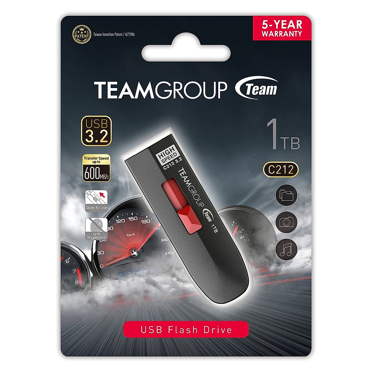 TEAMGROUP C212 Extreme Speed 1TB 1000/800MB/s USB 3.2 Gen 2 Easy Push-and-Pul Flash Thumb Drive External Data Storage Memory Stick Compatible with Computer/Laptop/PS4 PS5 TC21231TBB01