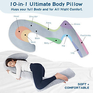 SAHEYER Swan Body Pillow with Cover, 68 Inch Long Body Pillow Memory Foam Body Pillow, 3-Shaped Full Body Pillow Hug Sleep Support Pregnancy Pillow- for Back, Hips, Legs, Belly for Adult (Grey)