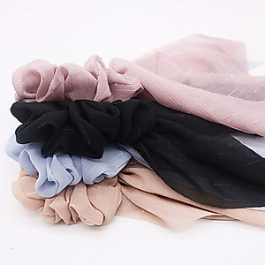 DINPREY Scarf Hair Ties for Women Girls, 8 Pcs Double Layer Bow Scrunchies for Hair Cute Bunny Ear Bow Scrunchies with Assorted Colors