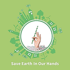 Green White Striped Straws, Disposable Paper Straws Spring Green Biodegradable Paper Drinking Straws 7.75 inch (100 of Box)