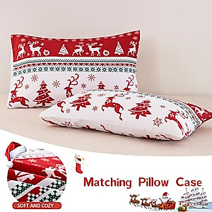 Luxudecor Christmas Duvet Cover Set Queen Size Deer Snowflake Christmas Tree Duvet Cover Soft Microfiber Bedding Set with Pillowcase for Christmas New Year (3pcs, 90"x90")