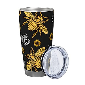 AYCZN Sweet Honey Bee 20 OZ Tumbler Stainless Steel Travel Coffee Mug, Sunflower Bee Insulated Water Bottle with Lid and 2 StrawsLeakproof Thermal Cup