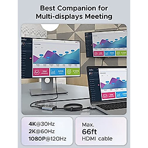 Warrky HDMI Splitter, Duplicate/Mirror, 4K HDMI Splitter 1 in 2 Out [Metal Case, Gold-Plated] with 3.3 Ft Braided HDMI Cable, Powered Splitter, 1 Source to 2 Identical Displays for TV, Projector