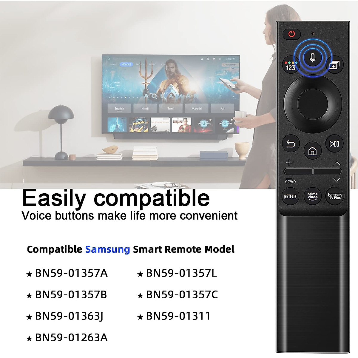 2022 New BN59-01357A Voice Remote Control Replacement for Samsung Smart Bluetooth The Frame QLED 4K 8K Smart TV QLED Series Q60A Q70A Q80A QN85A QN90A QN800A QN900A Sub BN59-01357B BN59-01357C