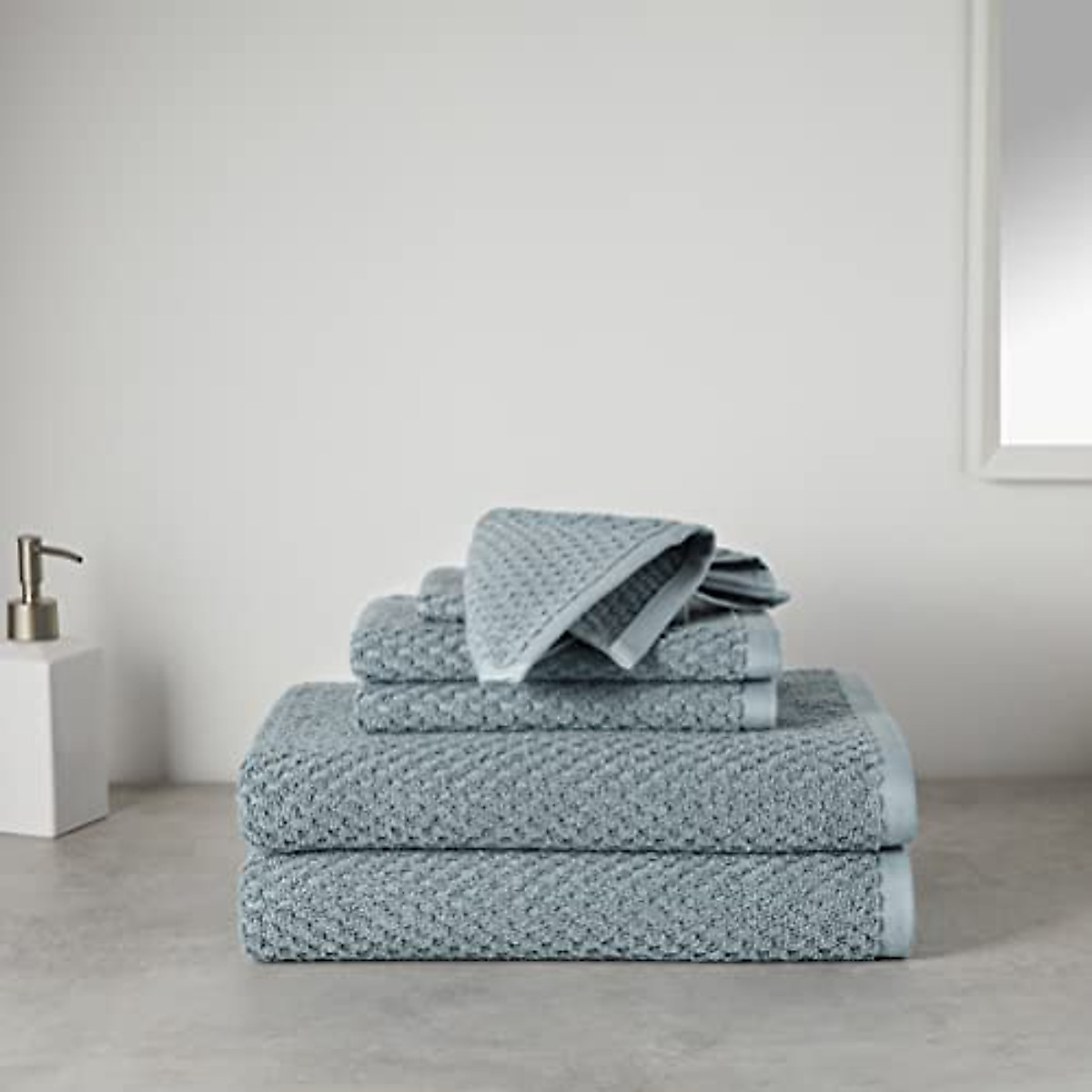 Amazon Basics Odor Resistant Textured Bath Towel Set - 6-Pieces,Cotton, Teal