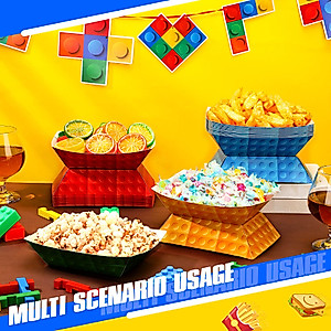 Ctosree 60 Pcs Building Block Favor Paper Food Trays Large Brick Theme Party Disposable Serving Tray Food Boats Nacho Trays Hot Dog Holder Concession Stand Supplies for Building Block Themed Party