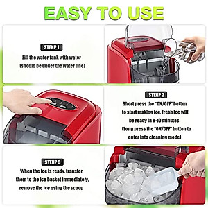 Antarctic Star Ice Maker Machine Countertop,Portable Automatic 9 Ice Cubes Ready in 8 Minutes,Makes 26 lbs of Ice per 24 Hours,Self-Clean,See-Through Lid for Home/Bar/Party (Stainless Steel)