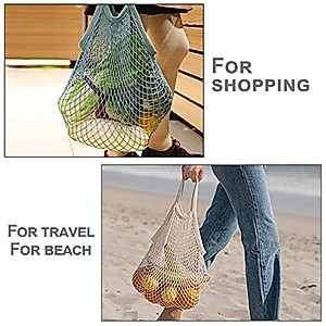 Wresty 3 Pcs Cotton Mesh Shopping Bag Reusable Net String Grocery Bags Shopping Tote Bags Fruit Storage Handbag (long handle)