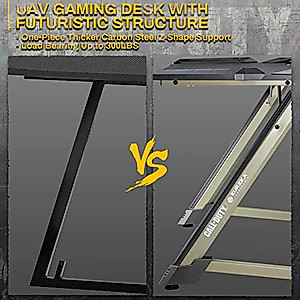 EUREKA ERGONOMIC & Call of Duty UAV Gaming Desk, RGB LED 45 Inch Z Shaped Home Office PC Computer Gamer Table with Fiber Light Dual Headphone Holder Cable Ties for Gamer Gifts, Black & Brass