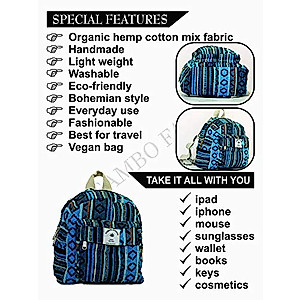 Generic Eco Friendly Set Of Mini Backpack + Pen case Coin Purse Hemp University Light Weight For Girl (Blue), Small