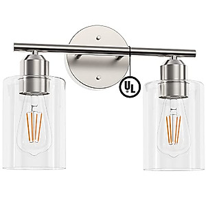 Espird Bathroom Vanity Light Fixtures Brushed Nickel, 2 Light Bathroom Light Fixture Over Mirror, UL Certification Bathroom Light Fixture, Modern Wall Lighting Fixtures with Glass Shade, E26 Socket