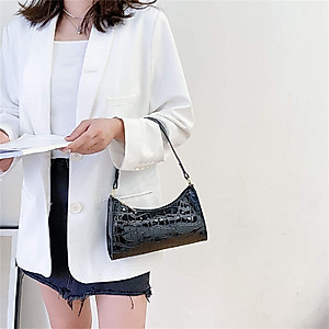 Kcocoo Shoulder Bag Purse for Women Croc Small Classic Clutch Handbag Wallet Classic Crossbody Bags with Zipper Closure(Black,)