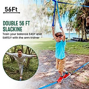 2×56ft Ninja Warrior Obstacle Course for Kids - 600 lbs Weight Capacity, Slackline Obstacle Course with 8 Ninja Accessories - Monkey Bar, Rope Ladder, Gymnastic Ring, Arm Trainer and Monkey Fist