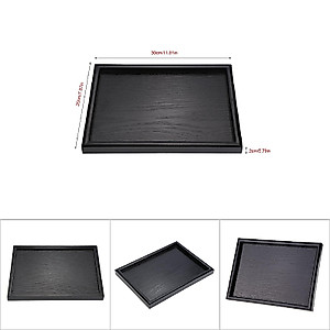Solid Wood Serving Tray Rectangle Non-Slip Tea Coffee Snack Plate Food Meals Serving Tray with Raised Edges for Home Kitchen Restaurant(11.81x7.87x0.79, Black)