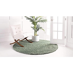 Unique Loom Davos Shag Collection Area Rug - Solid (6' 7" Round, Sage)