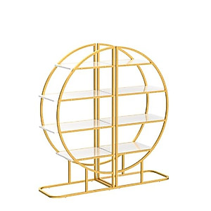 Vrullu Gold Bookshelf Set of 2, 4-tirer Storage Shelves with Steel Frame, Half Moon Display Bookcase Standing Organizer, Decorative Book Shelf with Adjustable Feet for Living Room, Hallway