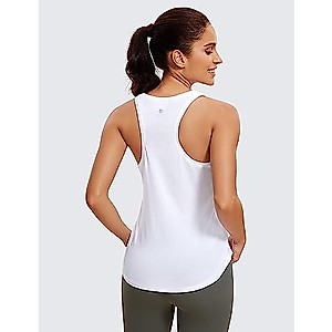 CRZ YOGA Womens Pima Cotton Racerback Workout Tank Tops Lightweight Loose Sleeveless Tops Athletic Gym Shirts White Medium
