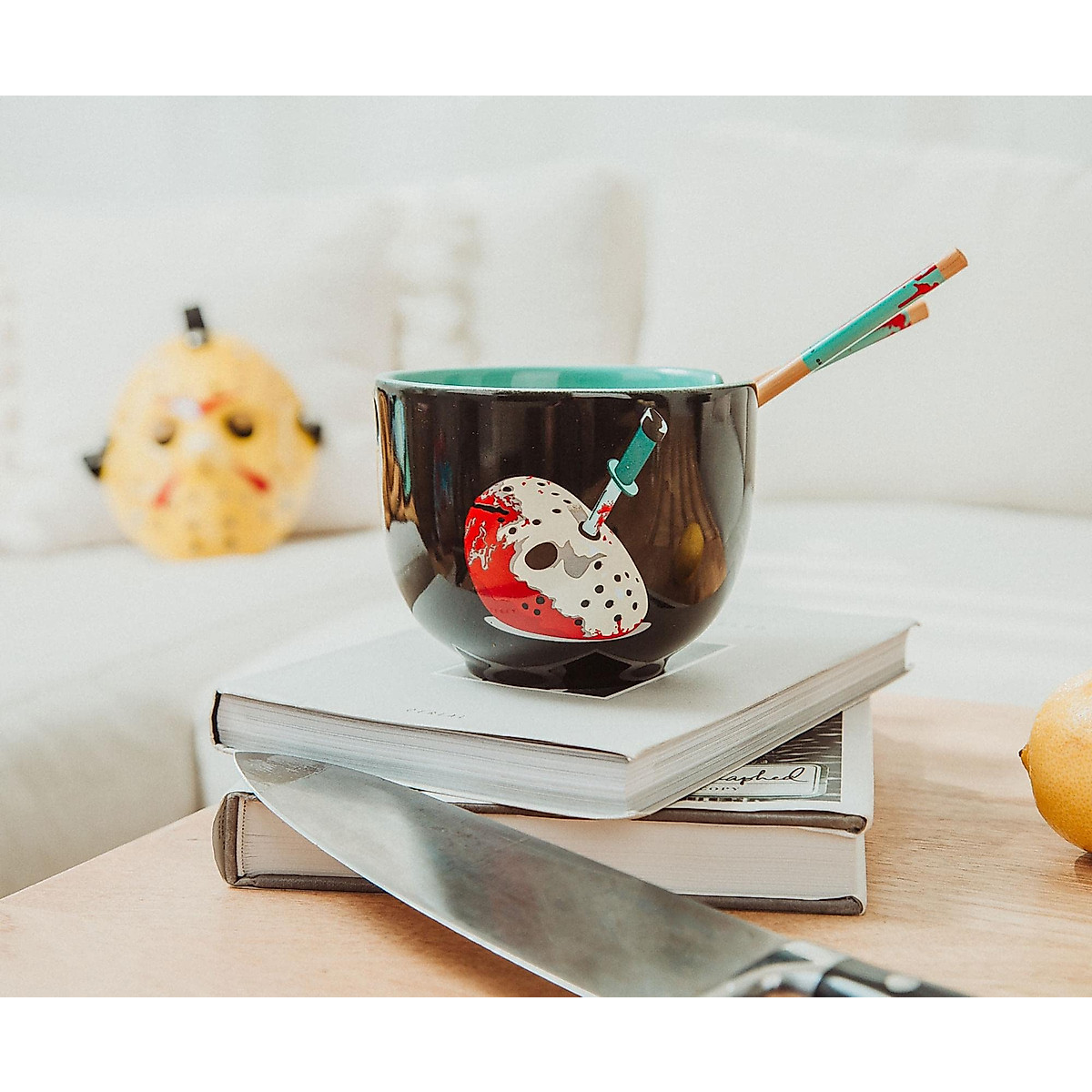 FRIDAY THE 13TH Jason Voorhees 20-Ounce Ramen Bowl and Chopstick Set Blue (WBH701KD)