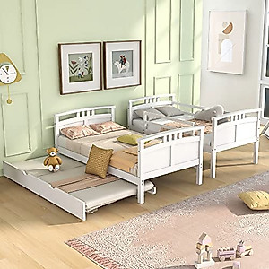 Lepfun Full-Over-Full Bunk Bed with Twin Size Trundle, Separable Bunk Bed for Bedroom, for Boys and Girls, No Box Spring Required, Space Saving Design, White