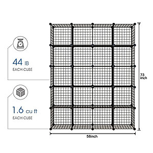KOUSI Storage Cube - 14"x14" Cube (20 Cubes) Organizer Stackable Cubes for Storage Cubby Unit Wire Bookshelf, Black Wire
