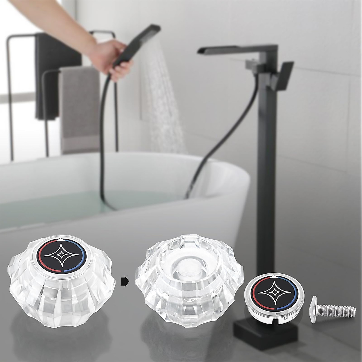 LavishStream Shower Knob Replacement for Price Pfister Shower Handle 940-240 One-Handle Tub Kit Clear Acrylic