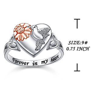 S925 Sterling Silver Urn Ring for Ashes Love Heart Keepsake Memorial Cremation Jewelry for Women Size 9