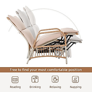 UPHA Outdoor Adjustable Recliner Chair with Thick Cushion,All-Weather Wicker Reclining Lounge Chair with Footrest for Deck, Backyard, Lawn,Beige