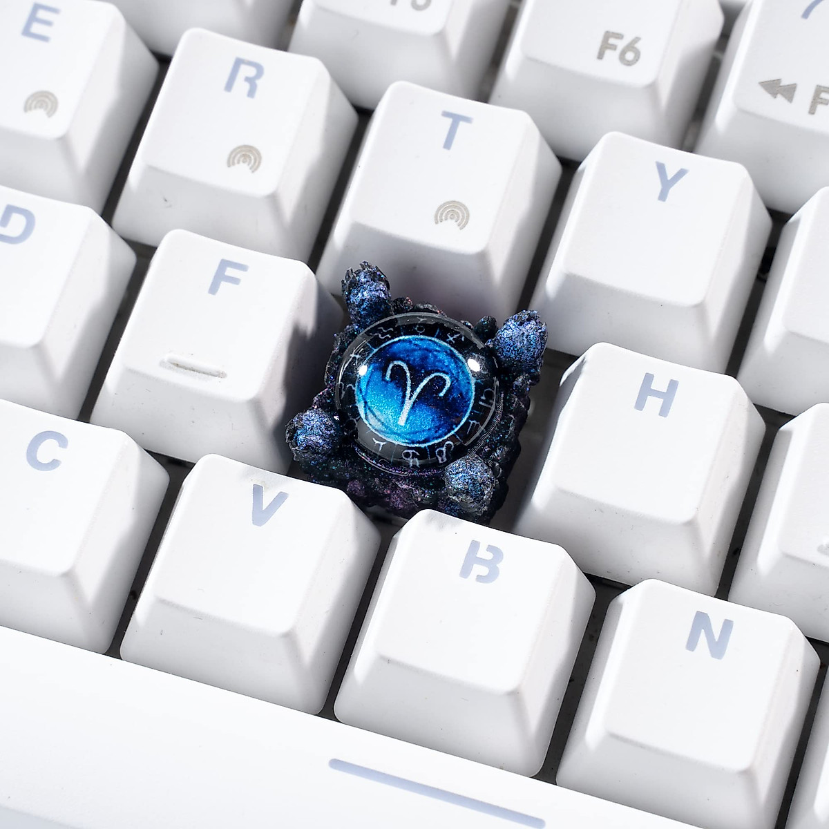 OceanKey Artisan Keycaps for DIY Replacement and Gaming, Handmade Resin Keycaps Blue Aries, Resin Keycaps for Switch Gaming, Cherry MX Mechanical Keyboards (Blue)