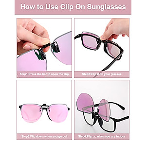 Frienda 3 Pairs Polarized Clip on Sunglasses over Prescription Glasses Rimless Anti-glare Sunglasses Flip up Sunglasses(Black-Gray, Blue-Pink, Pink)