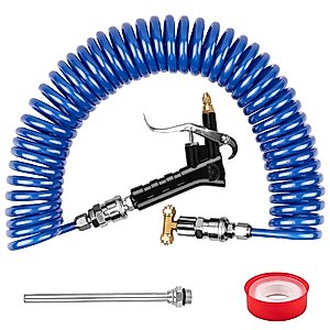 Blue Heavy Duty Truck Air Duster Blow Gun Cleaning with 23FT Meter Long Coil and Interchangeable Nozzle Tip, Air Seat Blow Gun Kit for Semi Truck Accessories