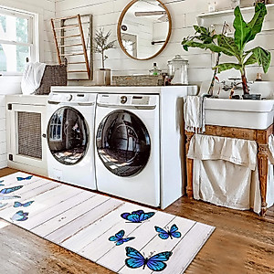 Farmhouse Style Kitchen Mats for Floor Cushioned Anti Fatigue 2 Piece Set Kitchen Runner Rugs Non Skid Washable Butterfly Vintage Wooden Plank