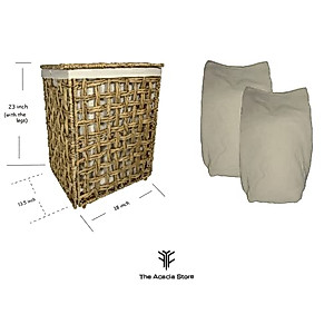 Natural Rectangular Foldable Storage Basket, Laundry hamper with 2 cotton Fitted Bags, 4 Legs, 2 Side Handles, Attached Lid, Made in Vietnam, 23 inch x 13.5 inch x 18 inch