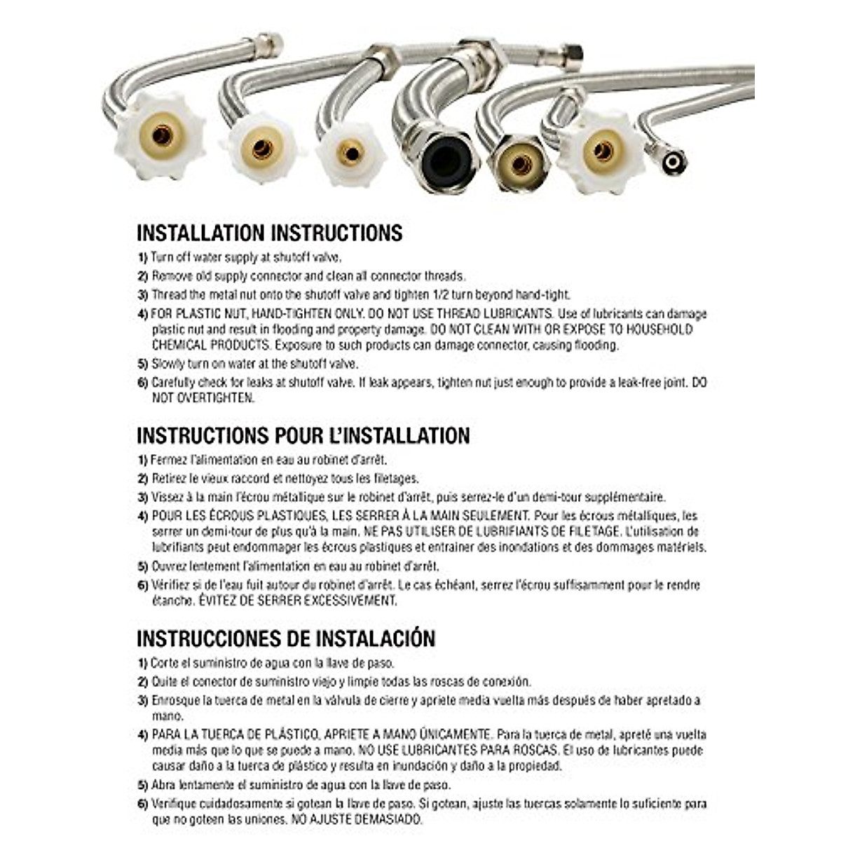 Fluidmaster 12IM72 Braided Stainless Steel Ice Maker Connector Water Line with Dual 1/4-In. x 1/4-In. Female Compression Threads, 6 Ft. (72-In.) Length