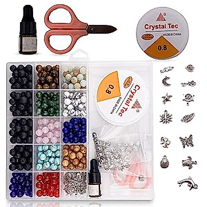 Artcie-Kraftcie - Crystal Gemstone Kit for Jewelry Making - Colorful 8mm Round Crystals and Stone Beads for Making Bracelet Jewelry Set - Volcano Stone Essential Oil Diffusiuon - Bracelets Making Kit