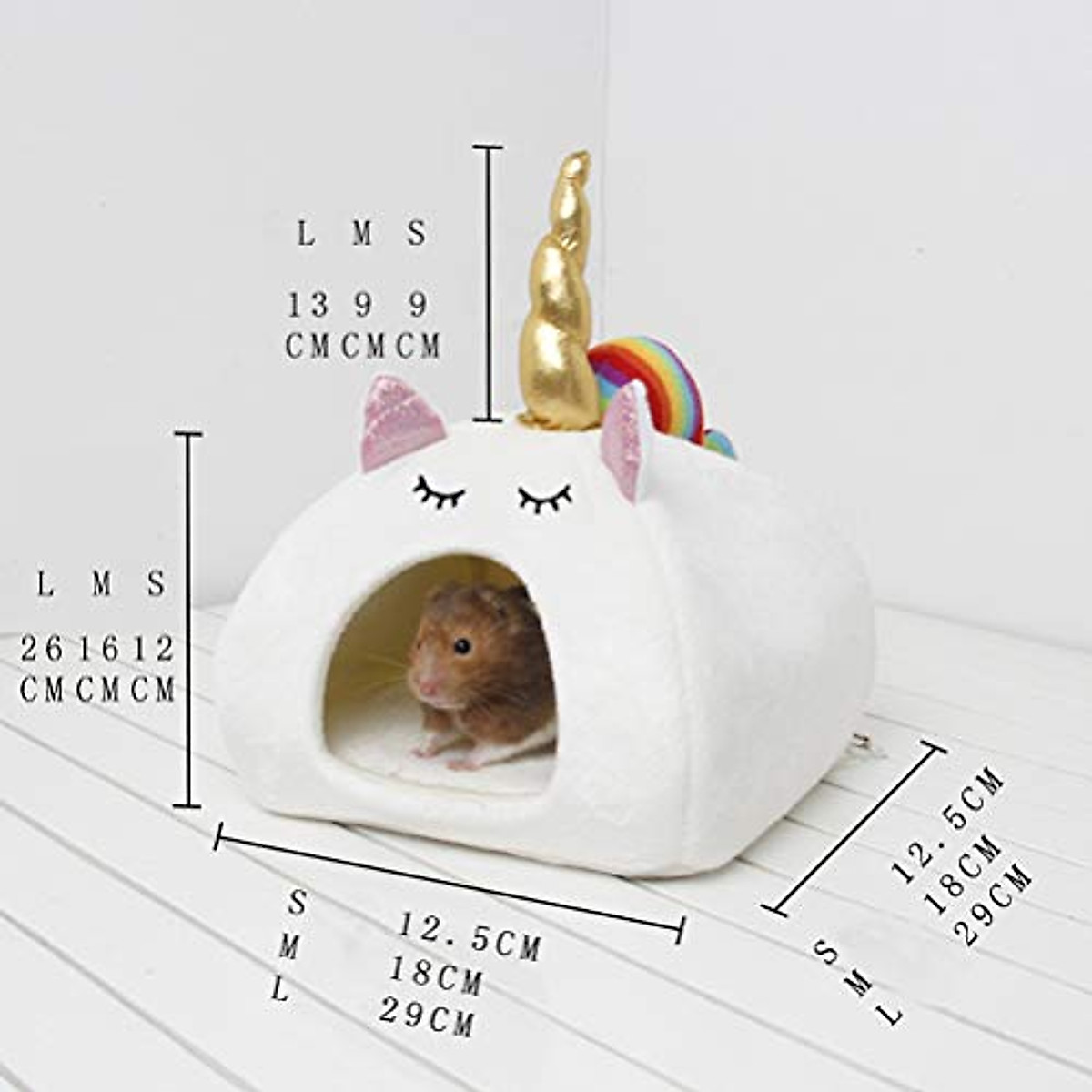 balacoo Hamster Warm Bed House Soft Cushion Couch Hut Guinea Pig Unicorn Design Hammock Hideout for Rabbit Chinchilla Squirrel Hedgehog (White, Size M)