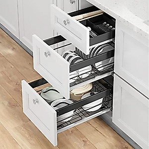 Kitchen Pull Out Shelves Small Size Double Drawer Telescopic Pull Out Spice Rack Vegetable Dish Basket for Kitchen Cupboard, Pantry, Bathroom Stainless Steel Slide Out Cabinet Organizer (30(W)*46.5(