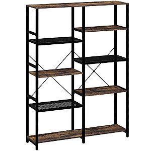 Becko US Bookshelf Bookcase Industrial 8 Tier Book Shelf Vintage Etagere Bookcase with Rustic Finish & Metal Frame & Wire Mesh