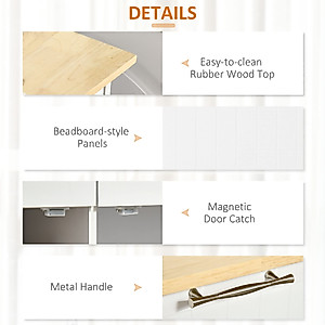 HOMCOM 41" Modern Rolling Kitchen Island on Wheels, Utility Cart Storage Trolley with Rubberwood Top & Drawers, White