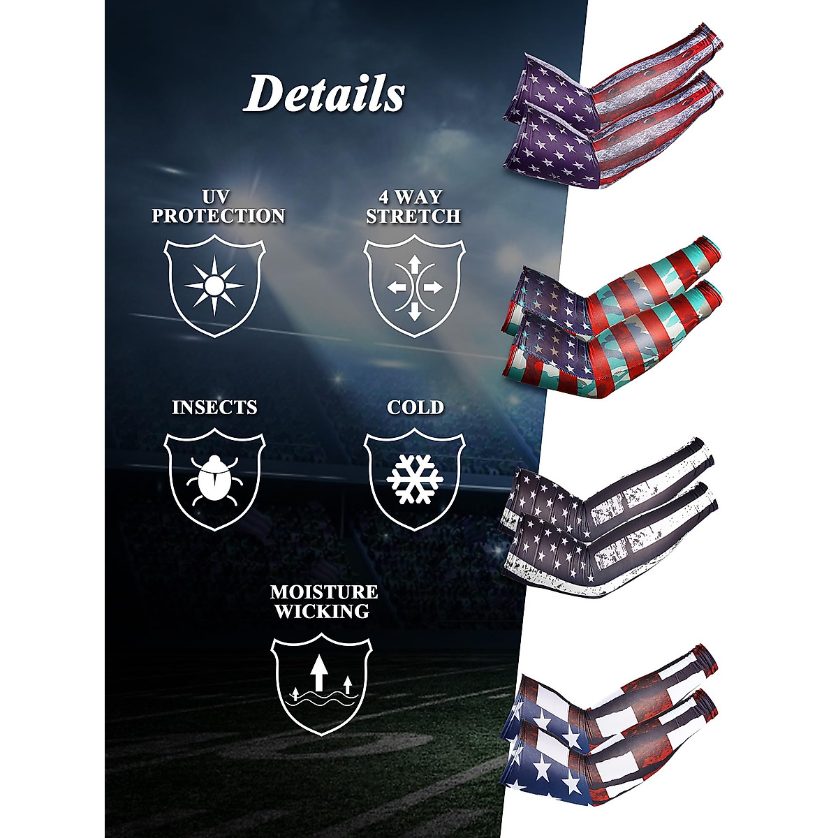 SATINIOR 8 Pairs Arm Sleeves for Men Women Compression UV Sun Protection Arm Sleeves (L)