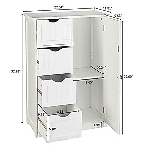 MAXCBD Nightstand Bedside Table Drawer Cabinet 4 Drawer Single Door Bathroom Dresser Shelf Cabinet Storage Furniture White Bathroom Storage Cabinet Storage Tower Dresser