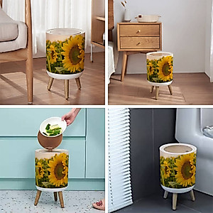 LGCZNWDFHTZ Small Trash Can with Lid for Bathroom Kitchen Office Diaper Sunflower Field Bedroom Garbage Trash Bin Dog Proof Waste Basket Cute Decorative