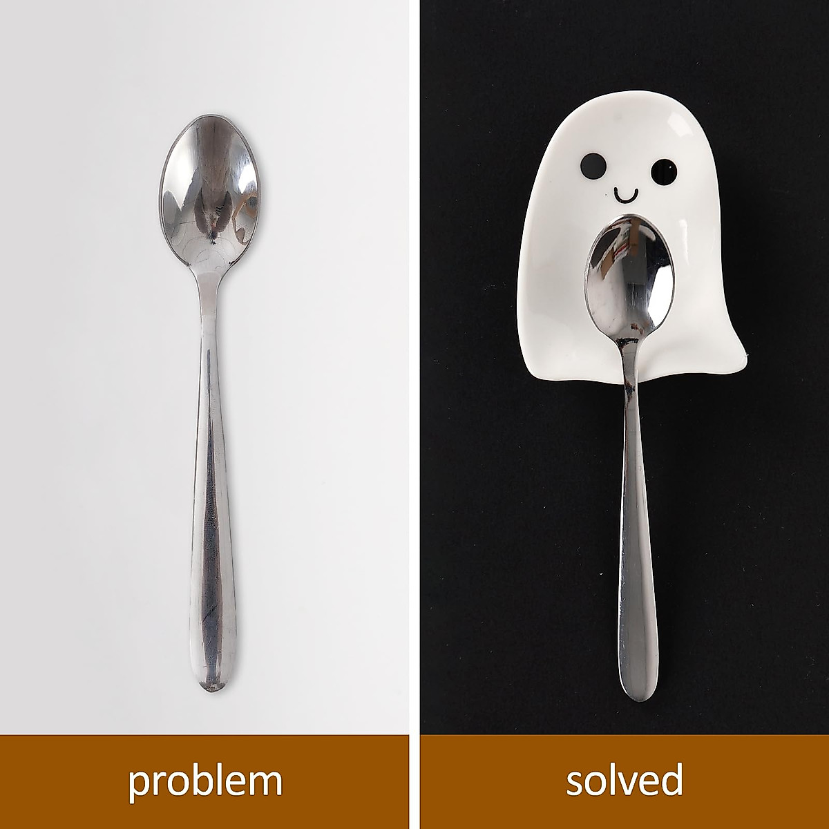 Whaline 4Pcs 2.8inch Halloween Mini Ceramic Spoon Rests White Ghost Small Coffee Spoon Holder for Coffee Stirrers Teaspoon Bar Spoon Coffee Station Bar Accessories