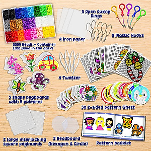 FUNZBO 5500 5mm Fuse Beads Kit -, 24 Colors | 111 Patterns, 5 Pegboards & 4 Iron Paper, Crafts for Kids Ages 4-8, Kids Toys for Boys, Arts and Crafts for Kids Ages 8-12 (Large)