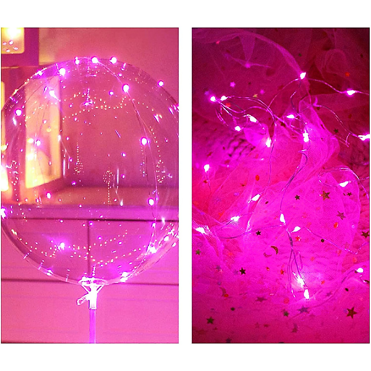 LED Balloons 10 PACKS, 20 Inches Light Up BoboBalloons Helium Style,Glow Bubble Balloons for Christmas Wedding Birthday Valentines Day Halloween Party Supplies Decorations (Pink light)